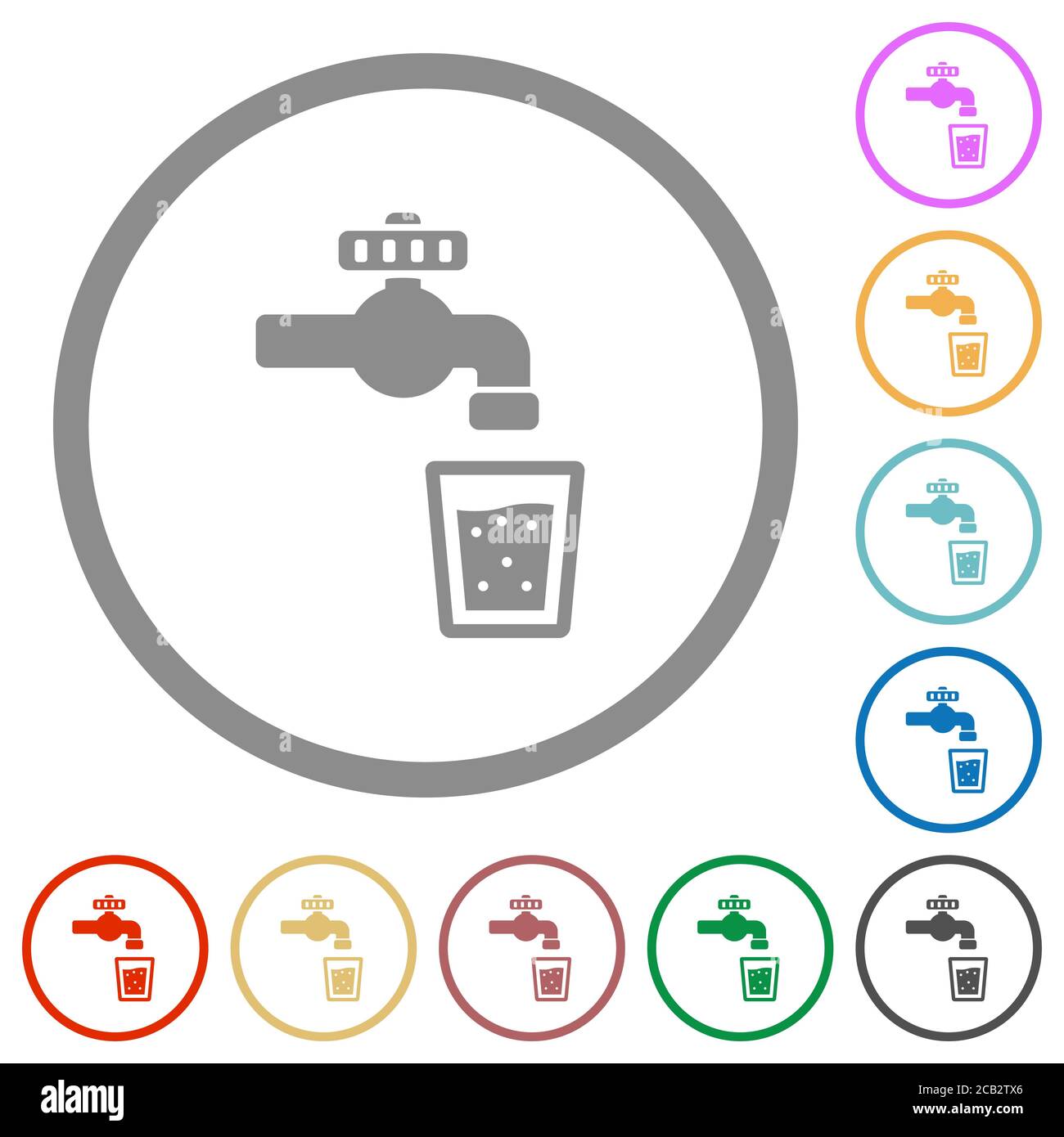 Drinking water flat color icons in round outlines on white background ...