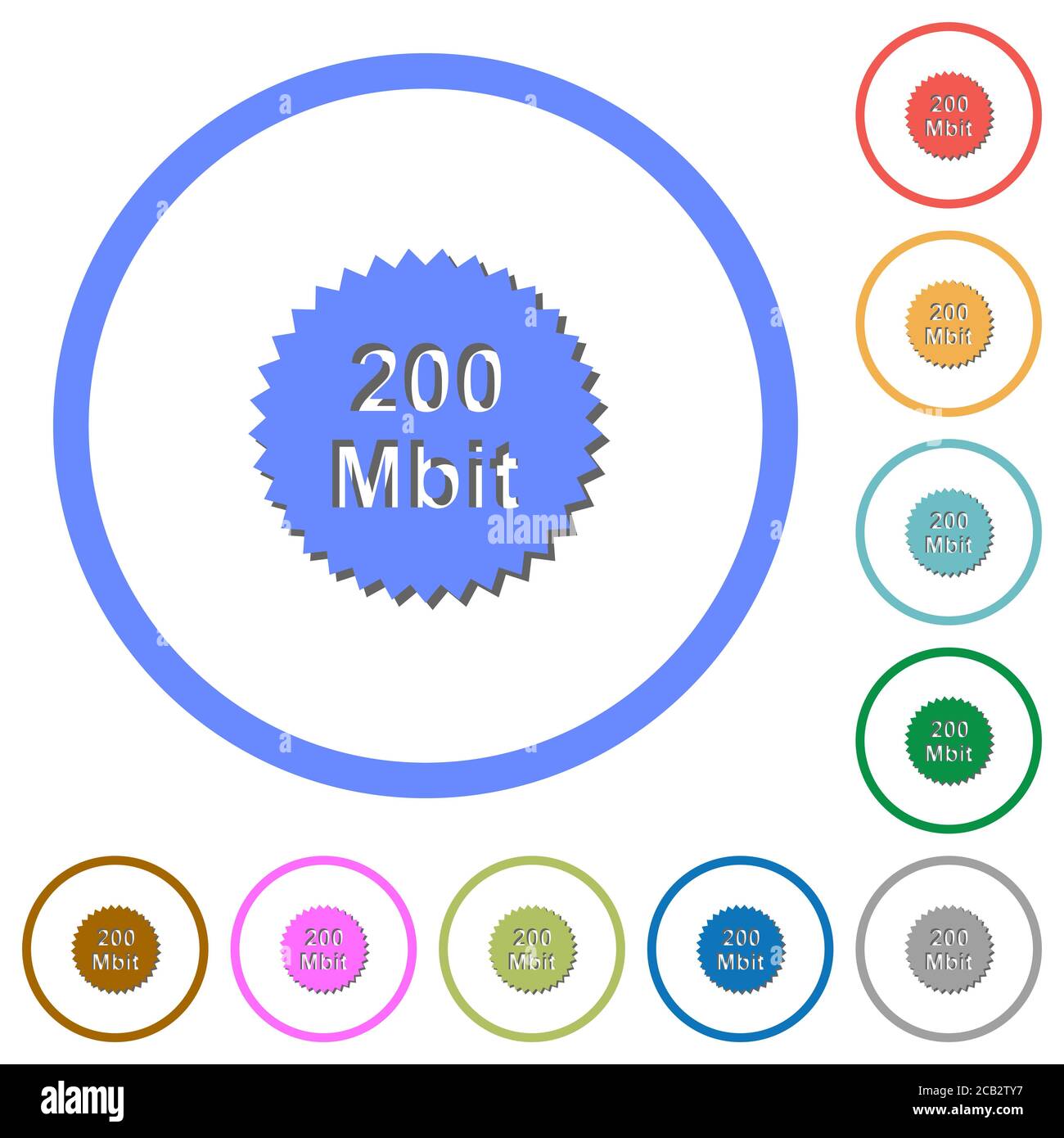 200 mbit guarantee sticker flat color vector icons with shadows in ...