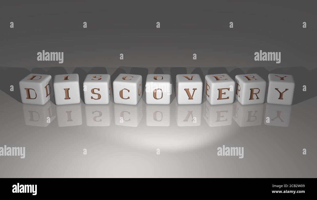alphabetic Discovery arranged by cubic letters on a mirror floor ...