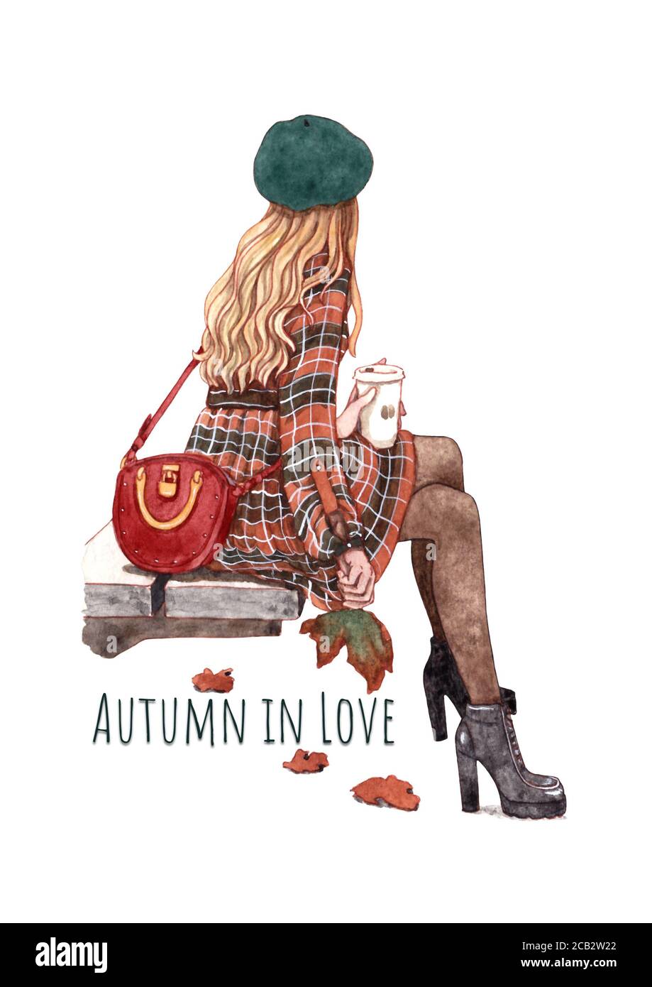 Watercolor autumn girl illustration Stock Photo - Alamy
