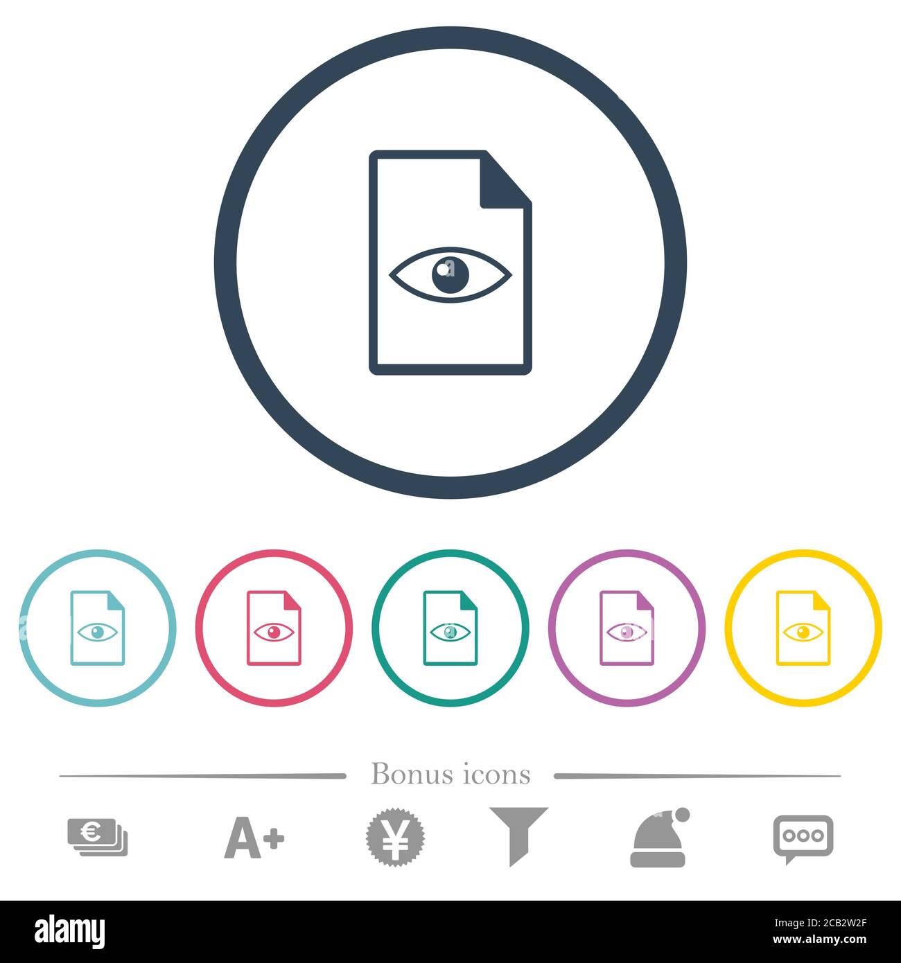File preview flat color icons in round outlines. 6 bonus icons included ...