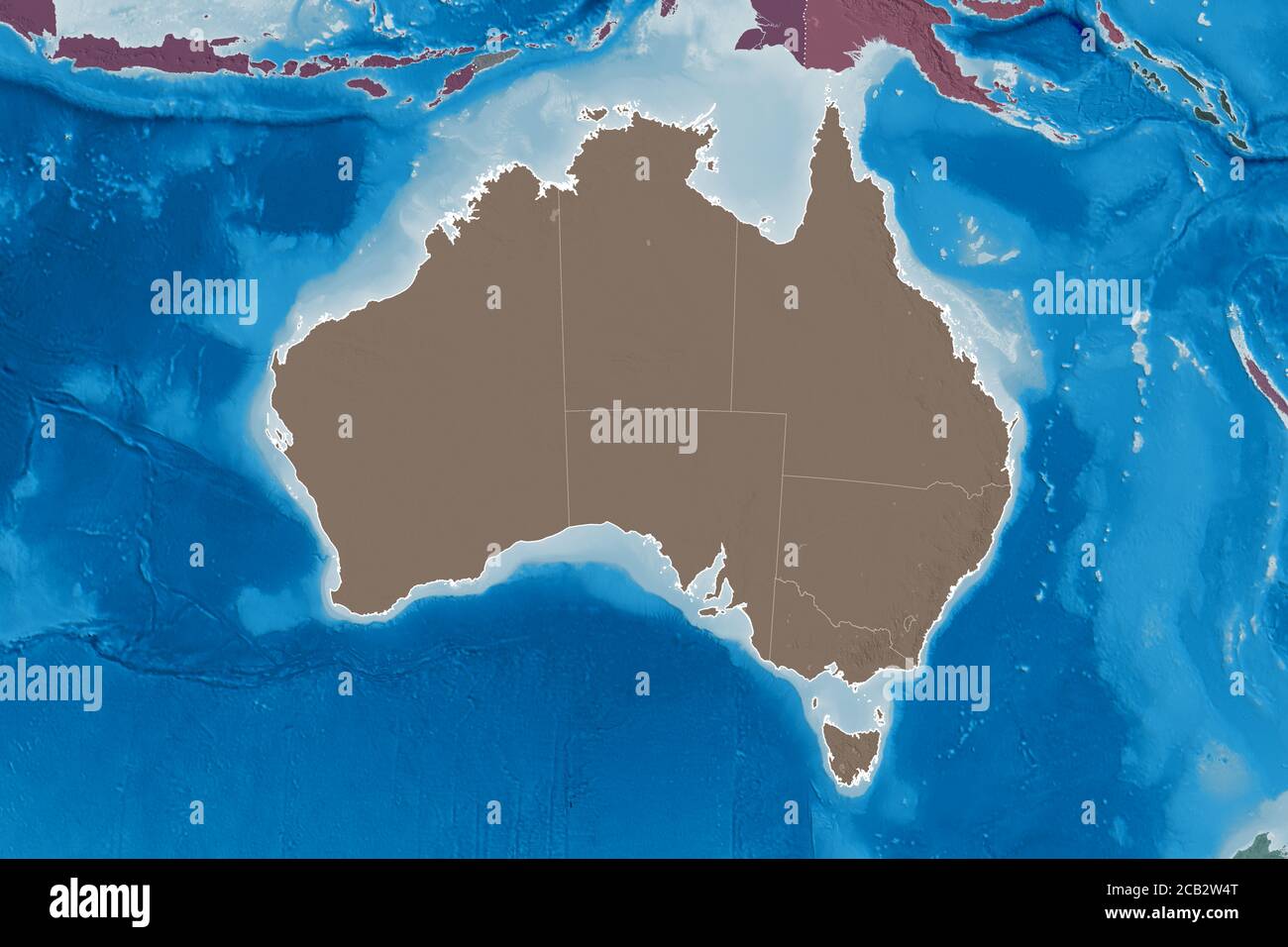 Extended area of Australia with country outline, international and ...