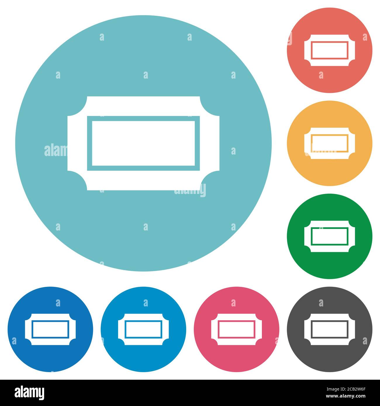 Ticket with straight edges flat white icons on round color backgrounds ...