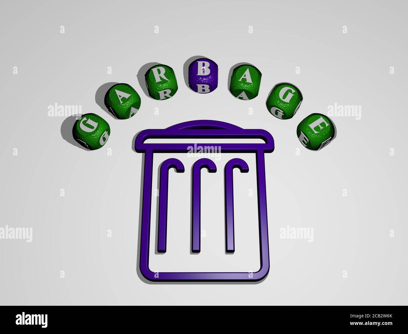 GARBAGE icon surrounded by the text of individual letters. 3D ...