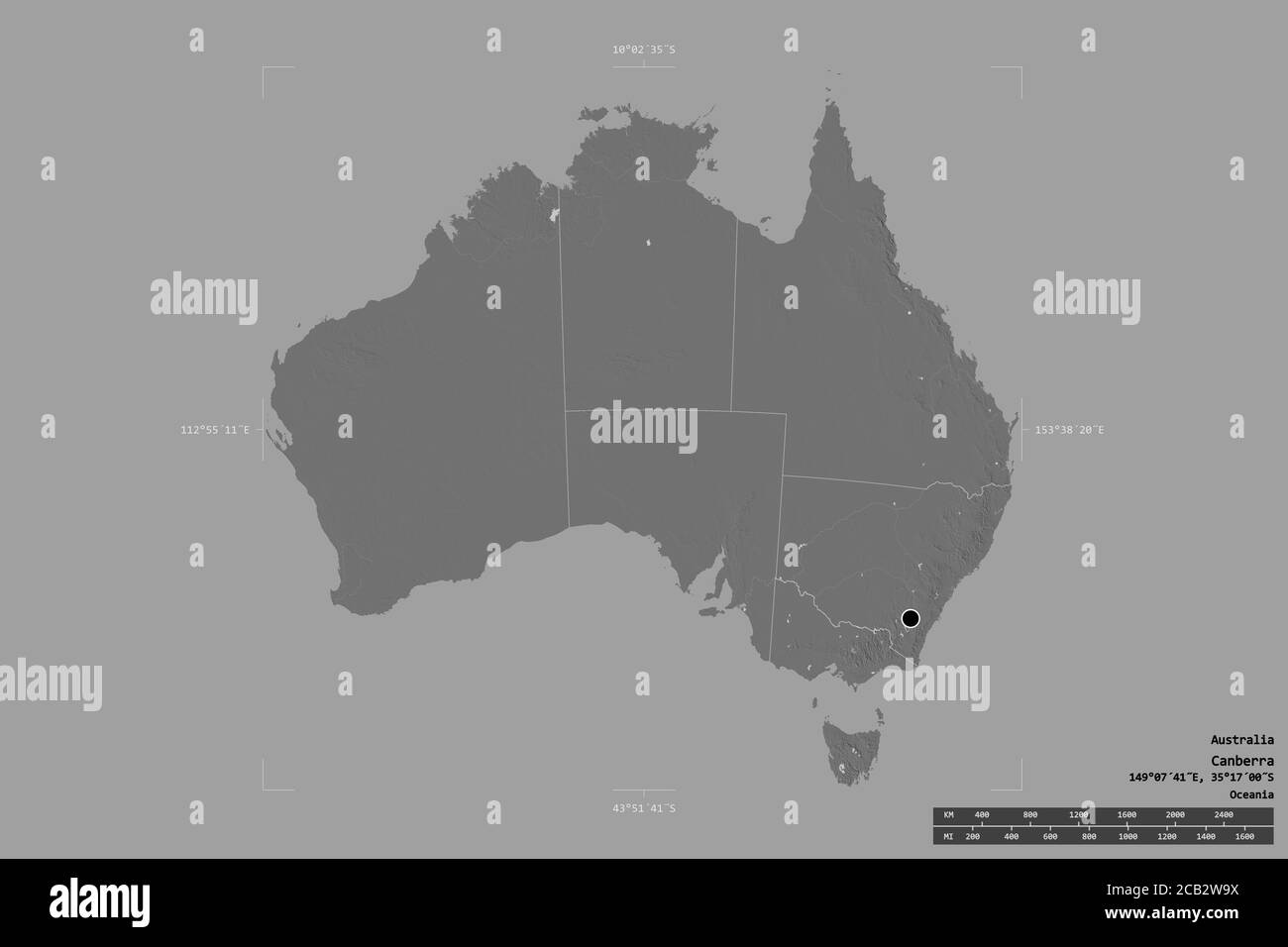 Area of Australia isolated on a solid background in a georeferenced ...