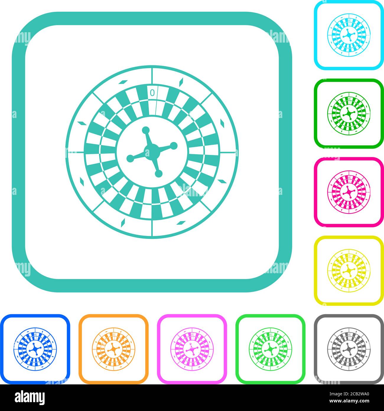 Roulette wheel vivid colored flat icons in curved borders on white ...