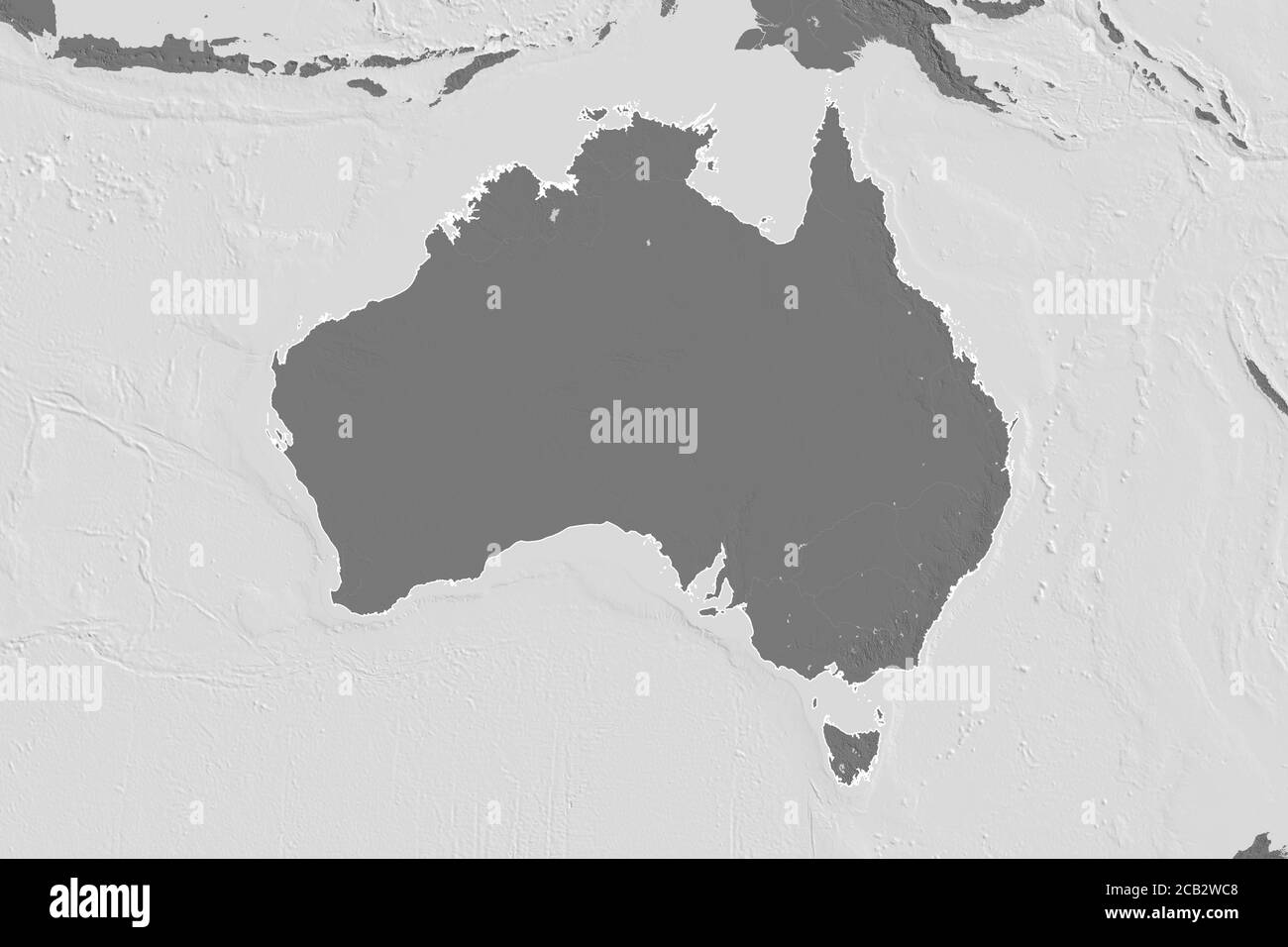 Extended area of outlined Australia. Bilevel elevation map. 3D ...