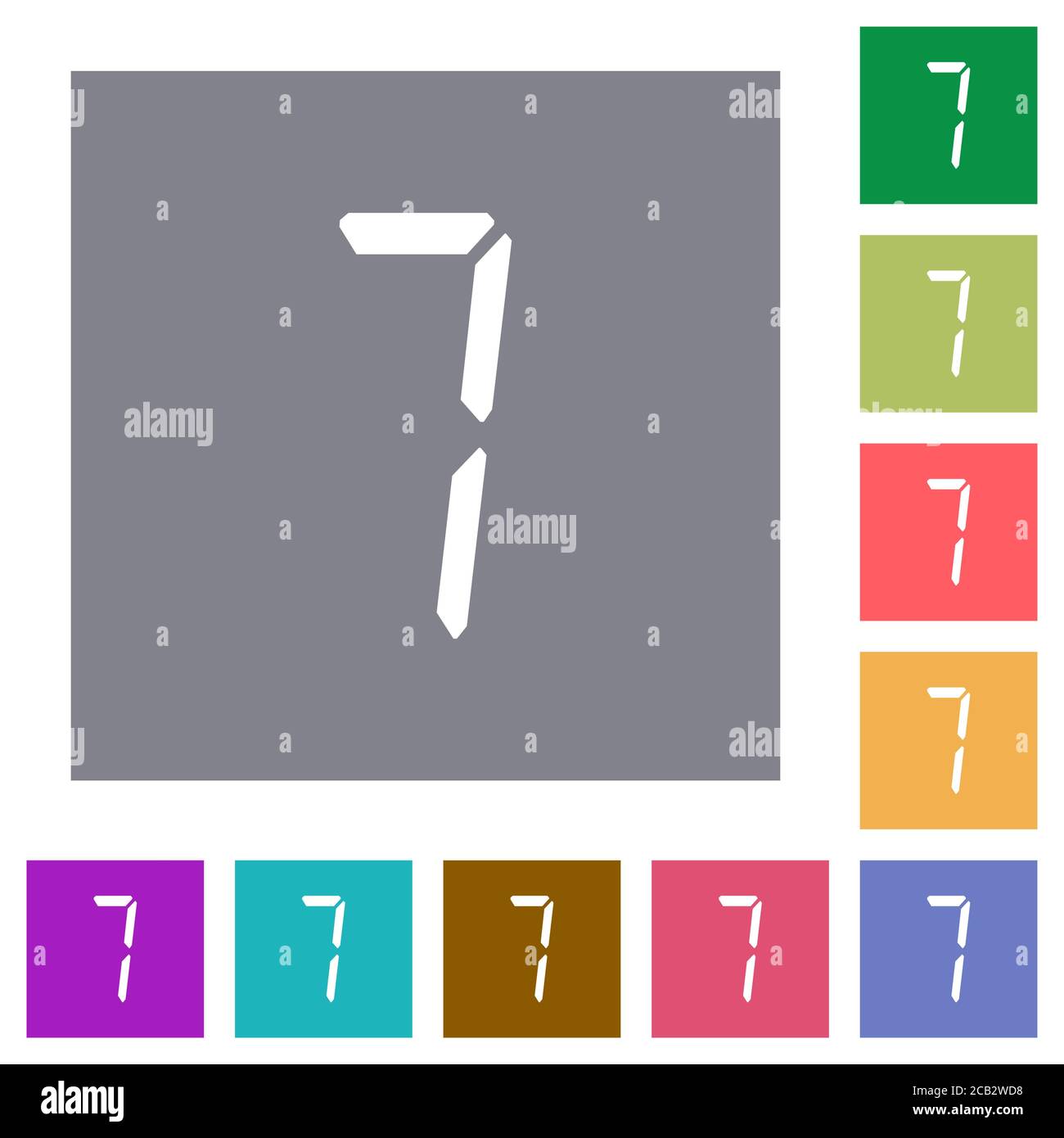 digital number seven of seven segment type flat icons on simple color ...