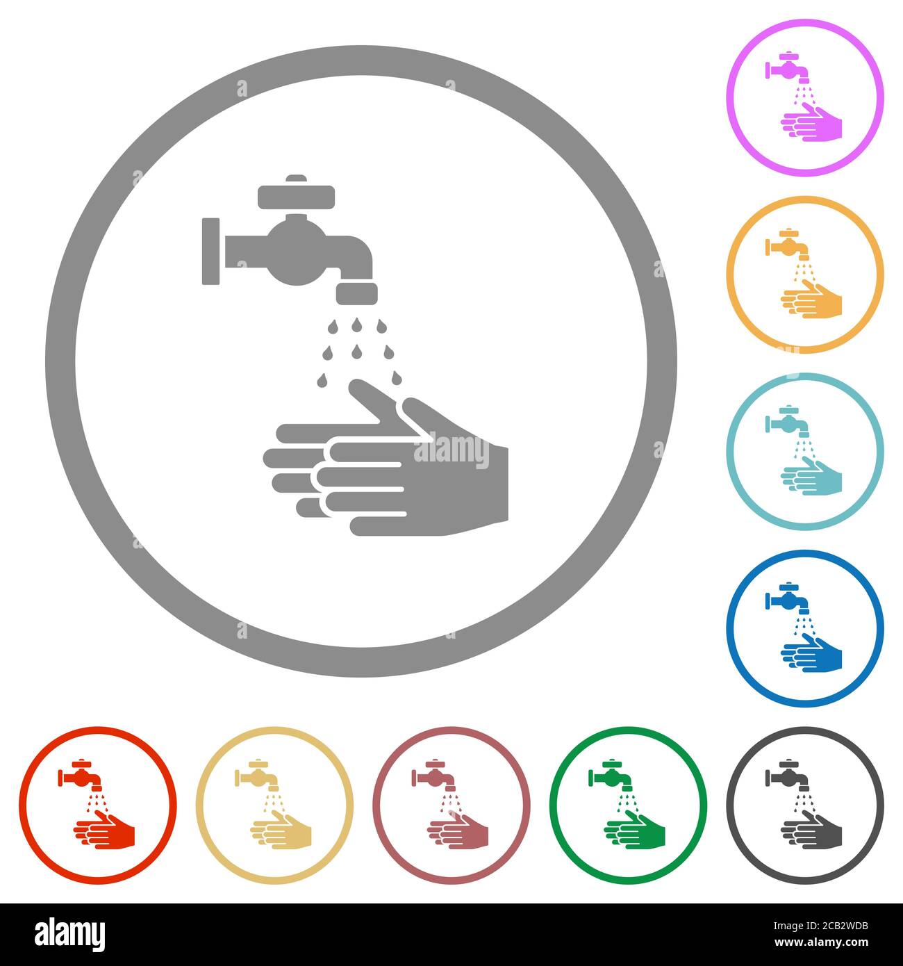 Hand washing flat color icons in round outlines on white background ...