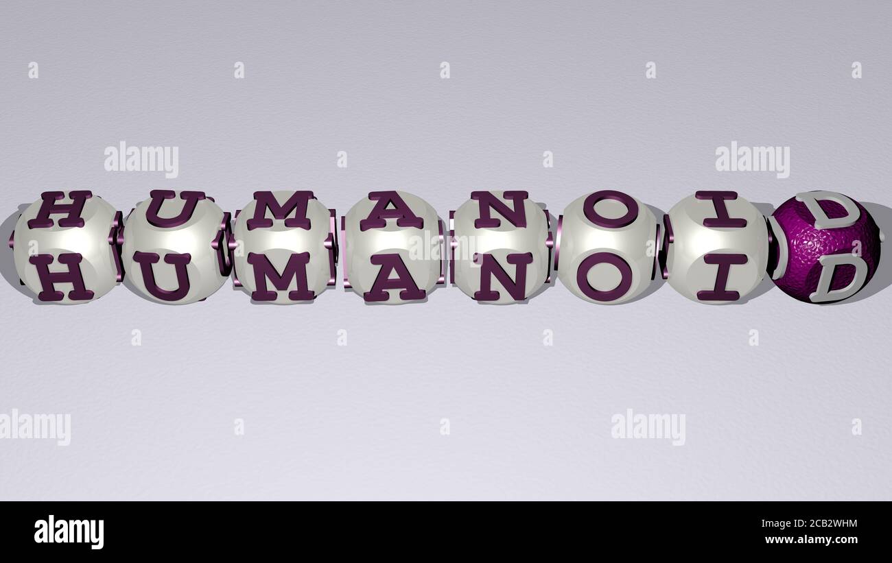 HUMANOID text by cubic dice letters. 3D illustration. robot and ...