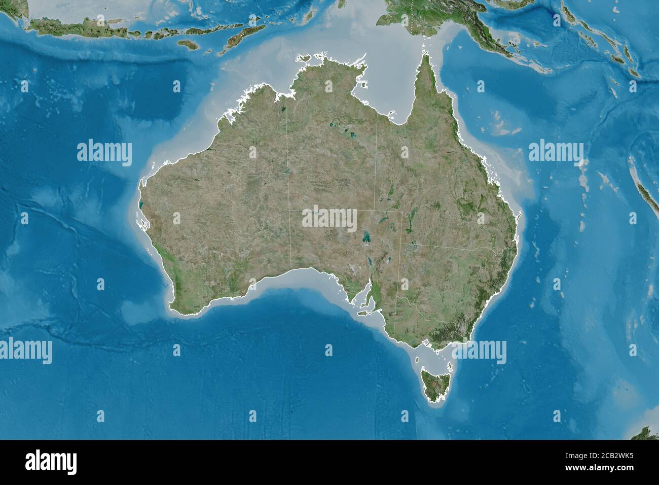 Extended area of Australia with country outline, international and ...