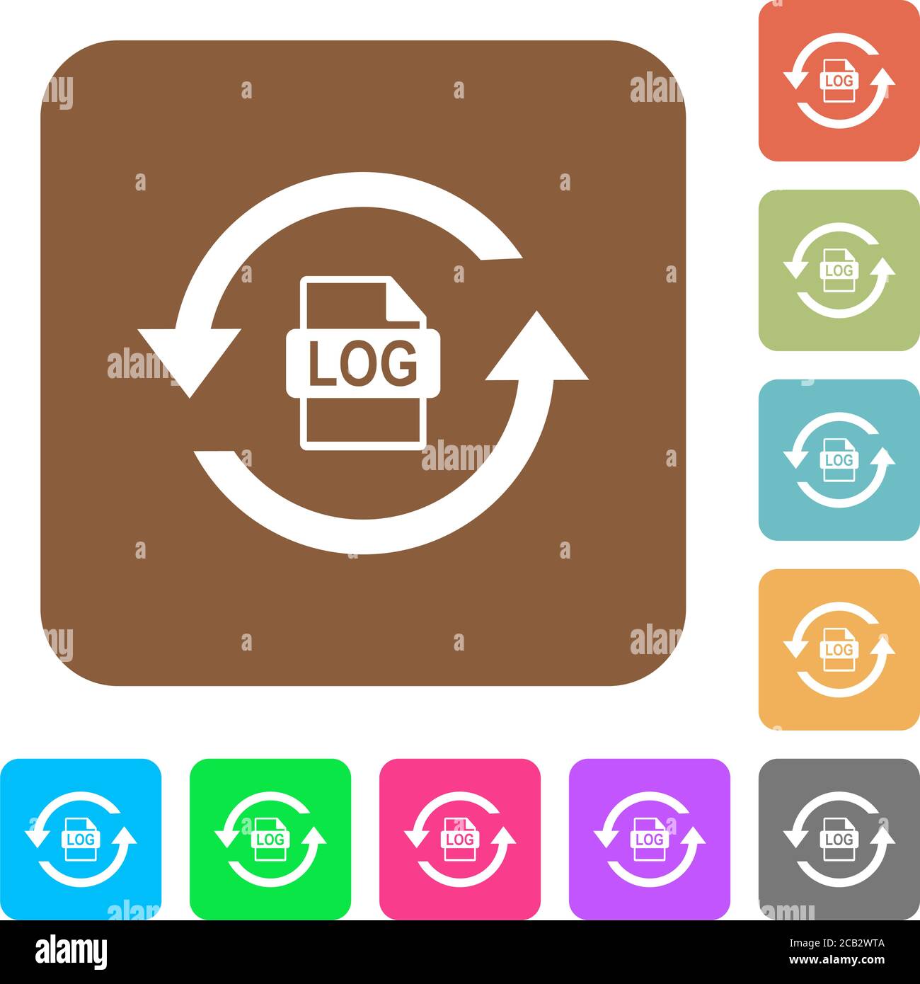 Log file rotation flat icons on rounded square vivid color backgrounds ...