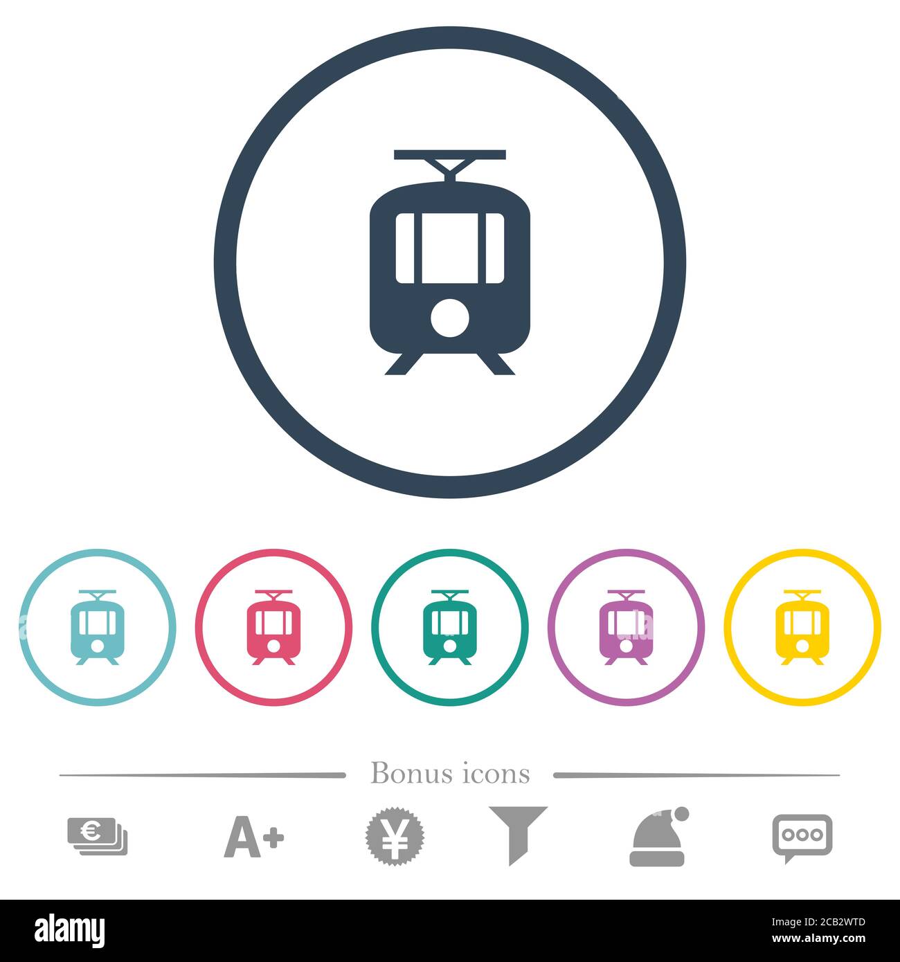Tram flat color icons in round outlines. 6 bonus icons included Stock ...
