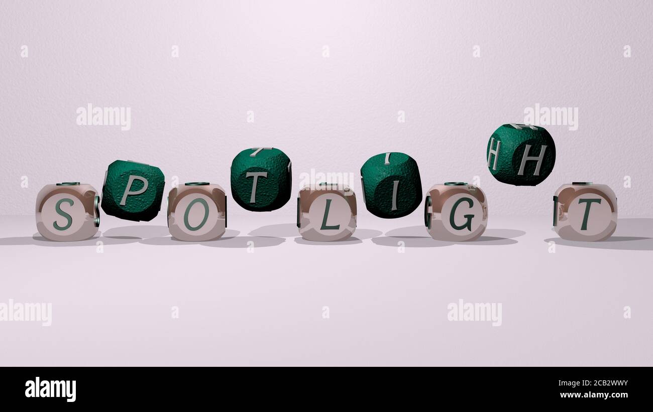 SPOTLIGHT dancing cubic letters. 3D illustration. background and ...