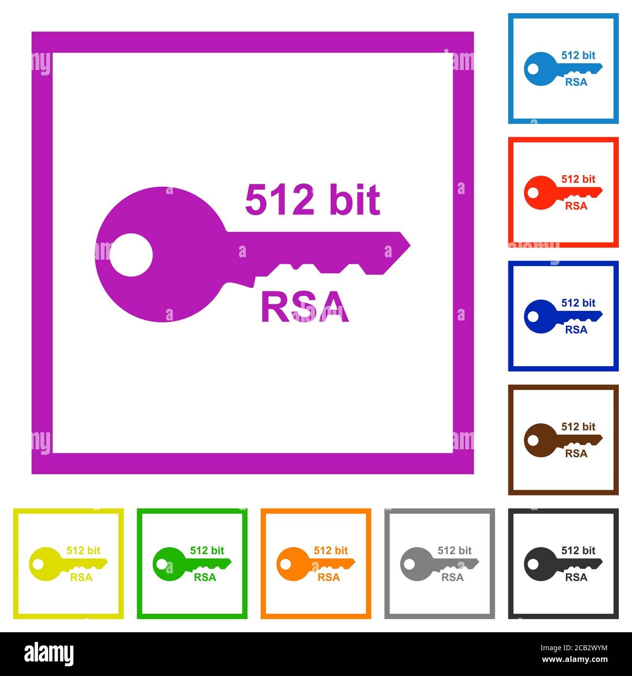 512 bit rsa encryption flat color icons in square frames on white ...