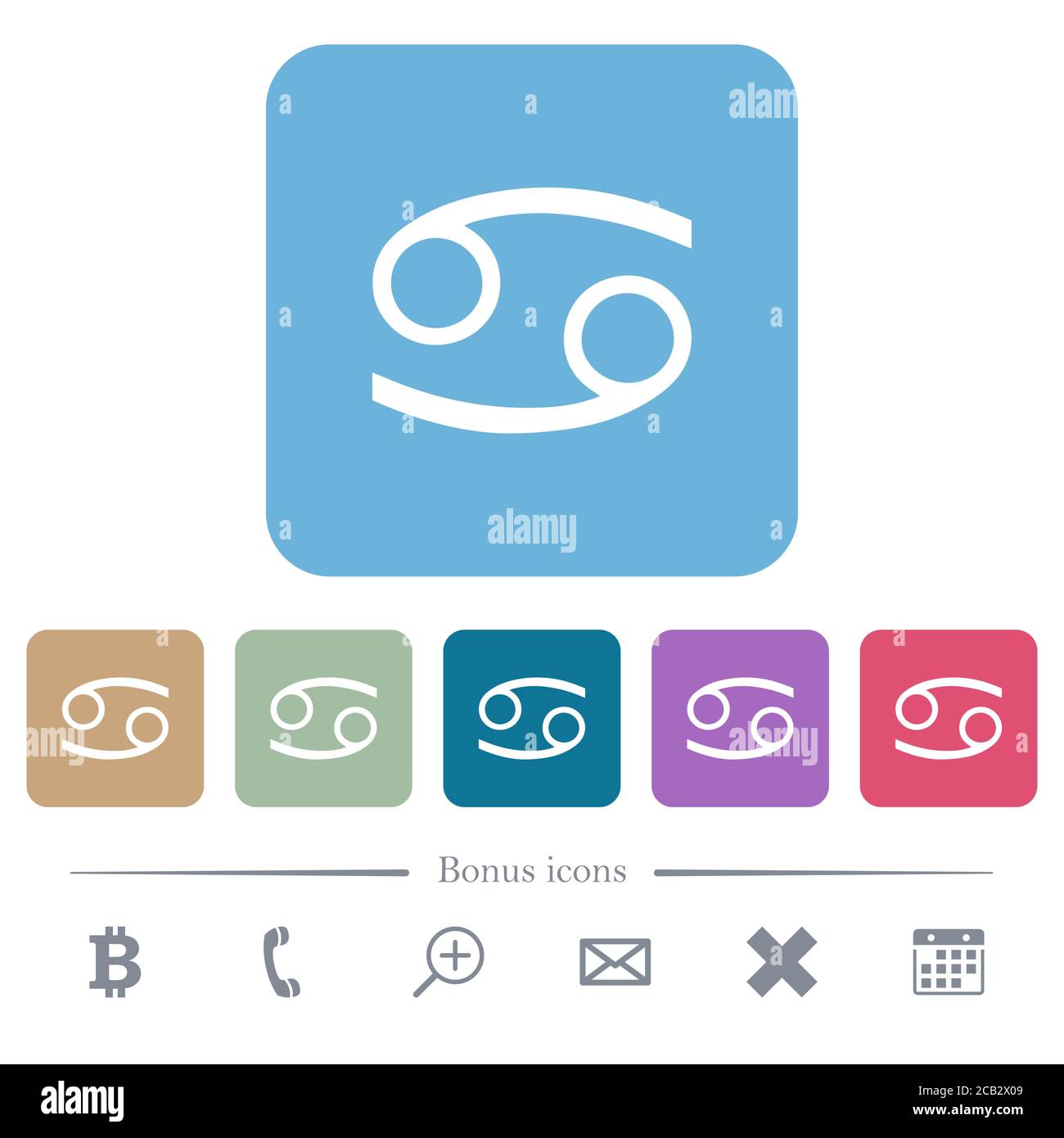 Cancer zodiac symbol white flat icons on color rounded square ...