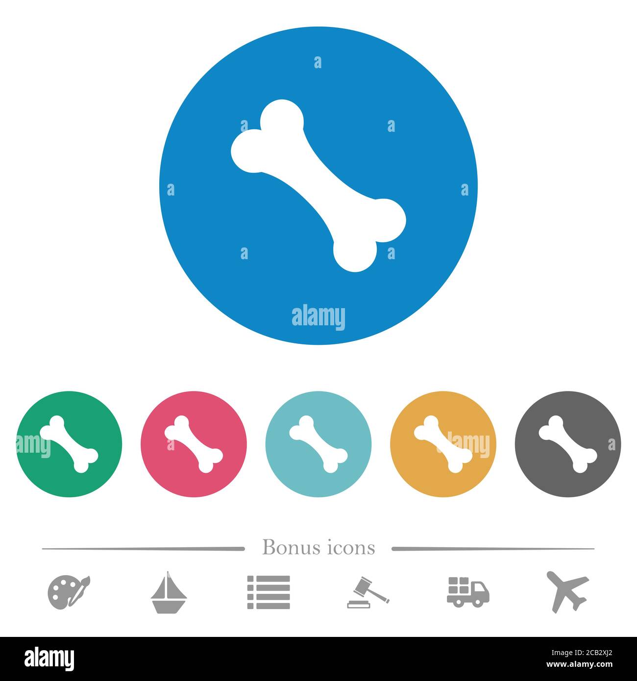 Single bone flat white icons on round color backgrounds. 6 bonus icons ...