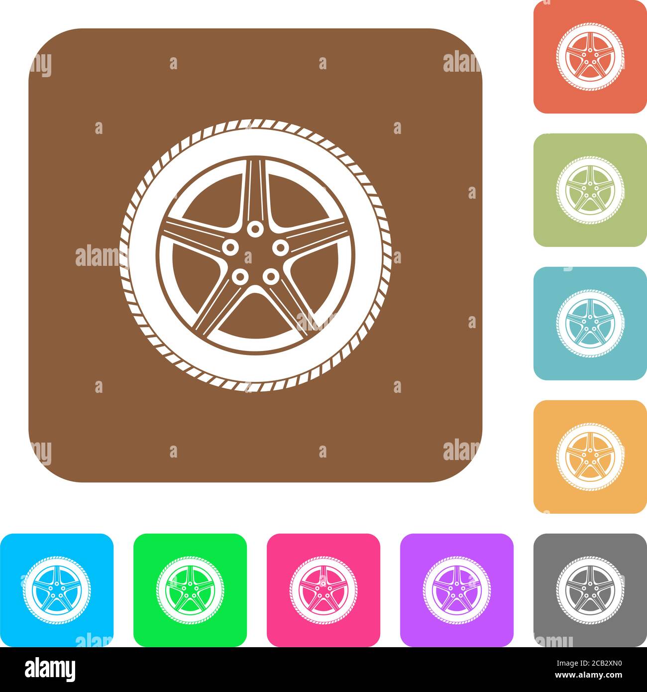 Car wheel flat icons on rounded square vivid color backgrounds Stock ...