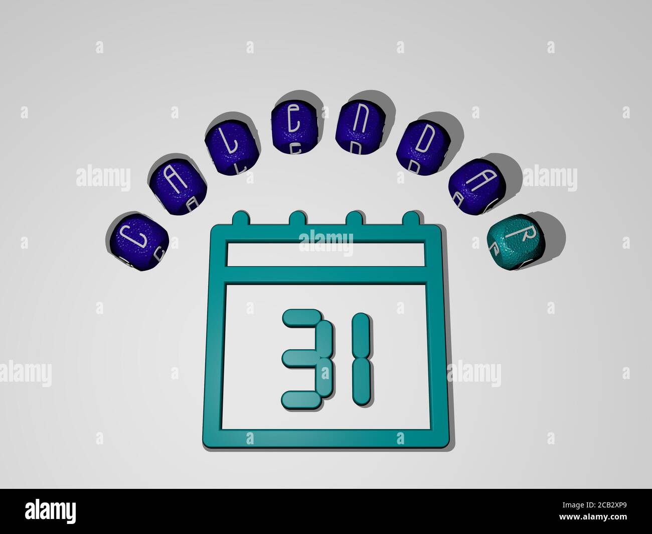 CALENDAR icon surrounded by the text of individual letters. 3D ...