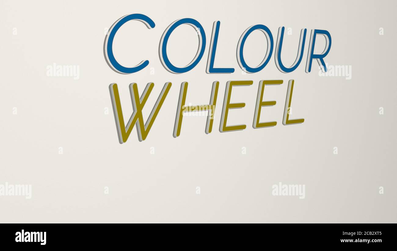 COLOUR WHEEL text on the wall. 3D illustration. background and color ...