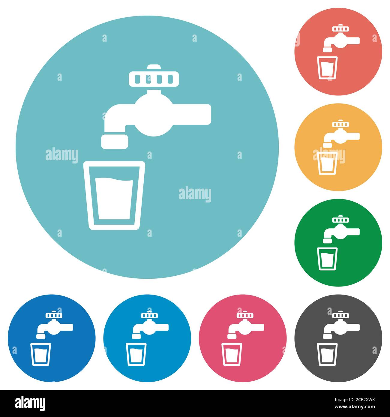 Drinking water flat white icons on round color backgrounds Stock Vector ...