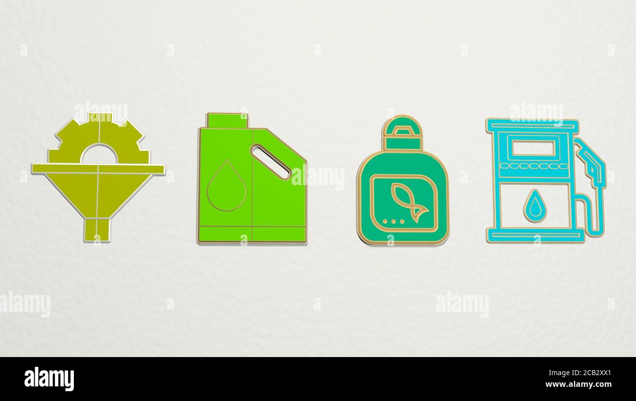 FUEL 4 icons set. 3D illustration. energy and background Stock Photo ...