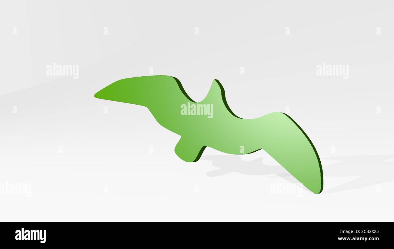 bird flying 3D drawing icon on white floor. 3D illustration. animal and ...