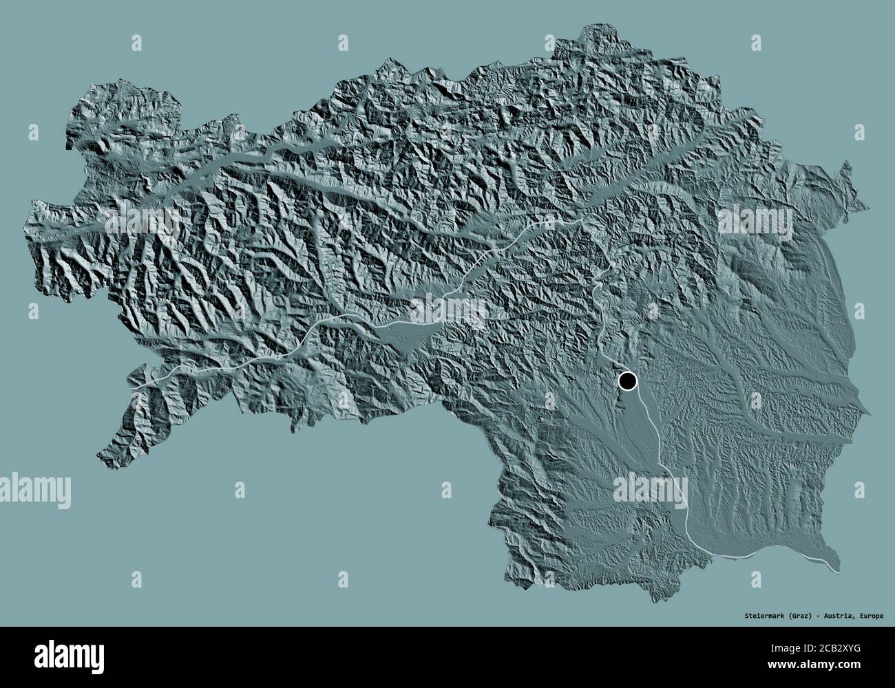 Shape of Steiermark, state of Austria, with its capital isolated on a ...