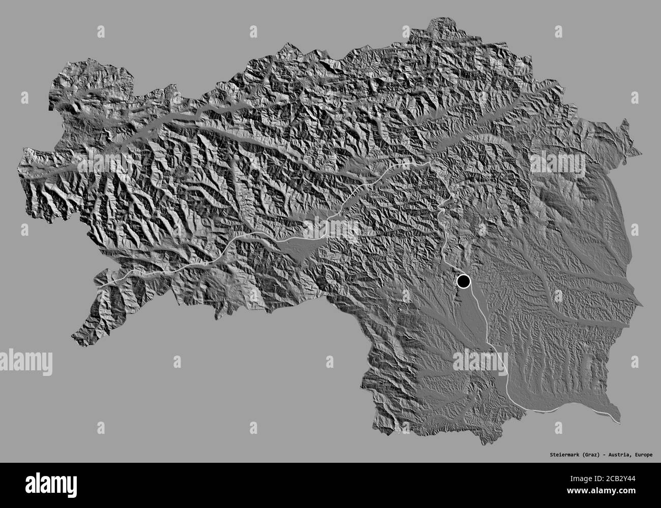 Shape of Steiermark, state of Austria, with its capital isolated on a ...