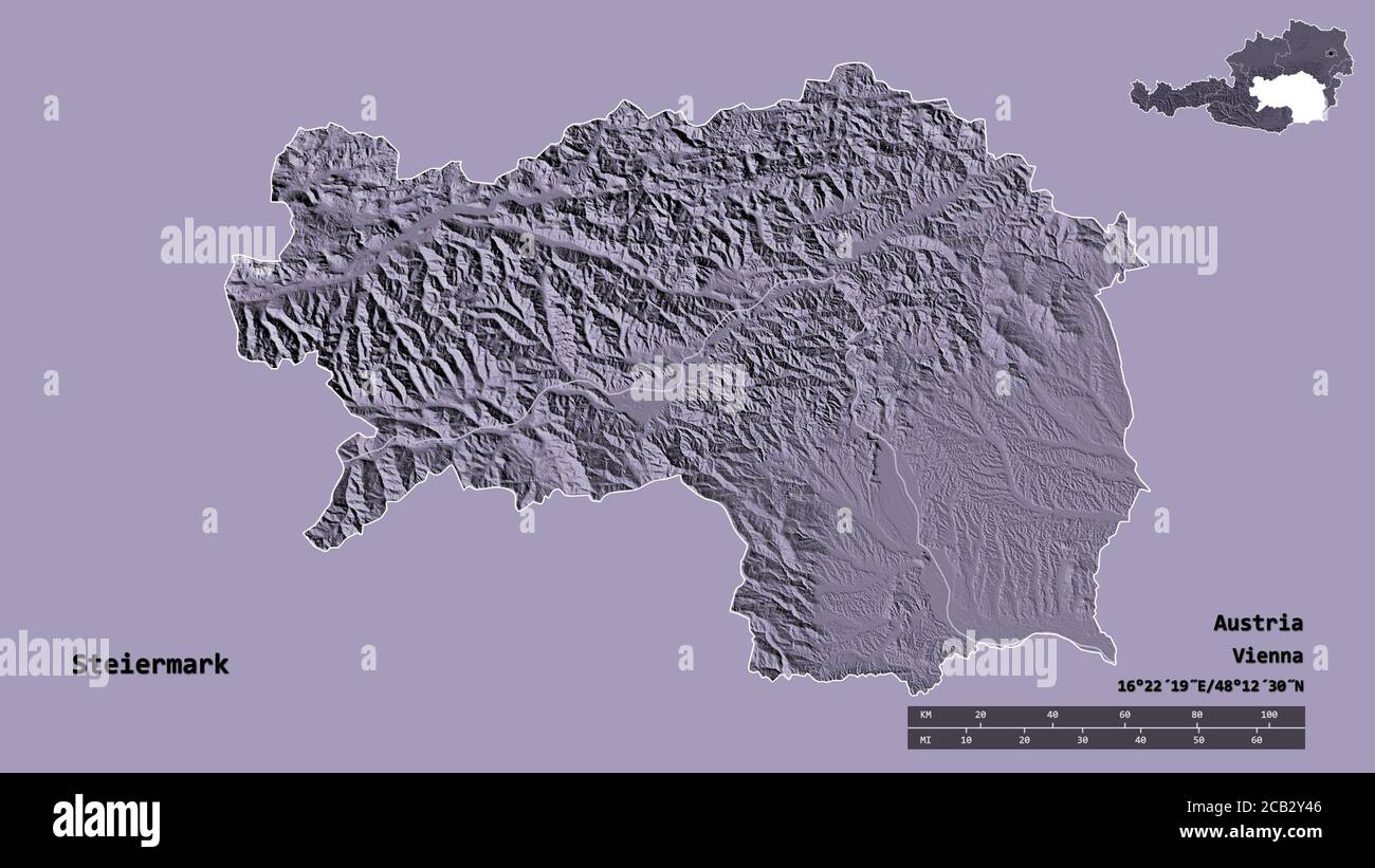 Shape of Steiermark, state of Austria, with its capital isolated on ...