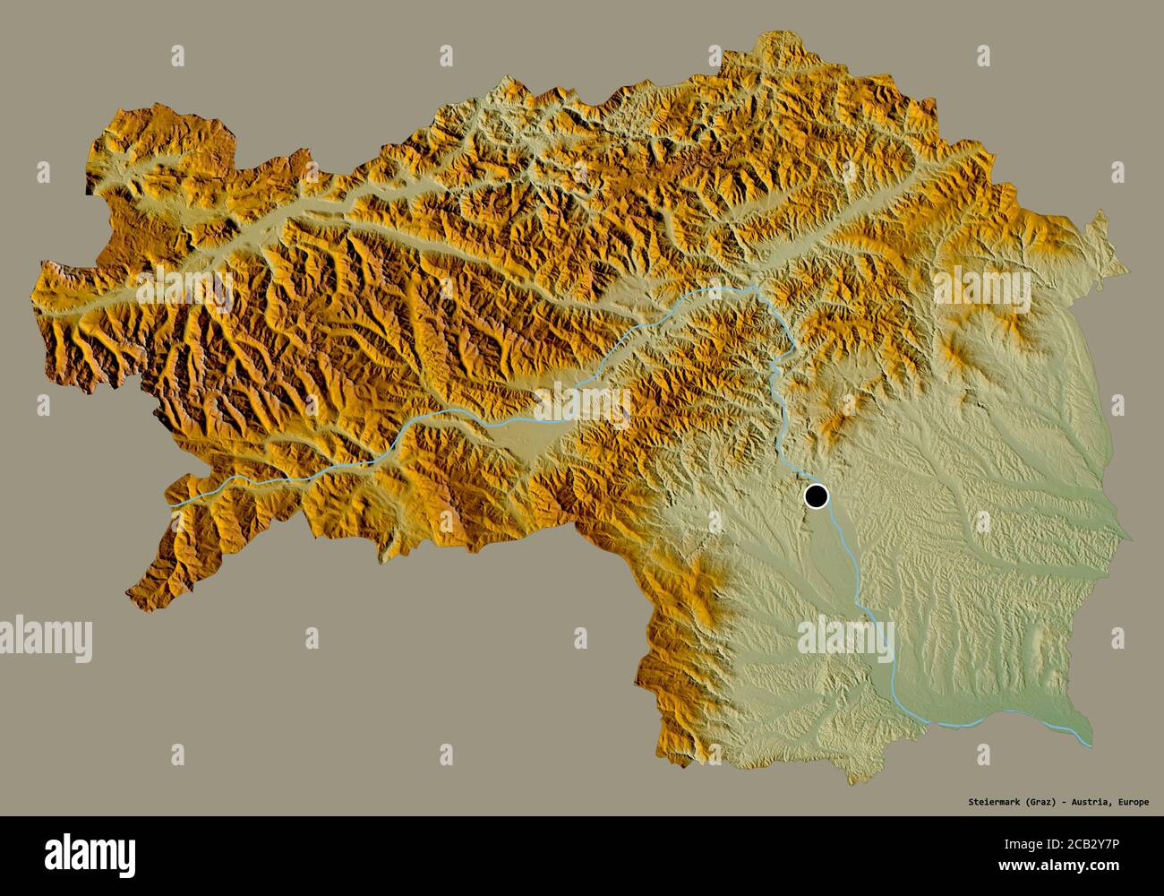 Shape of Steiermark, state of Austria, with its capital isolated on a ...