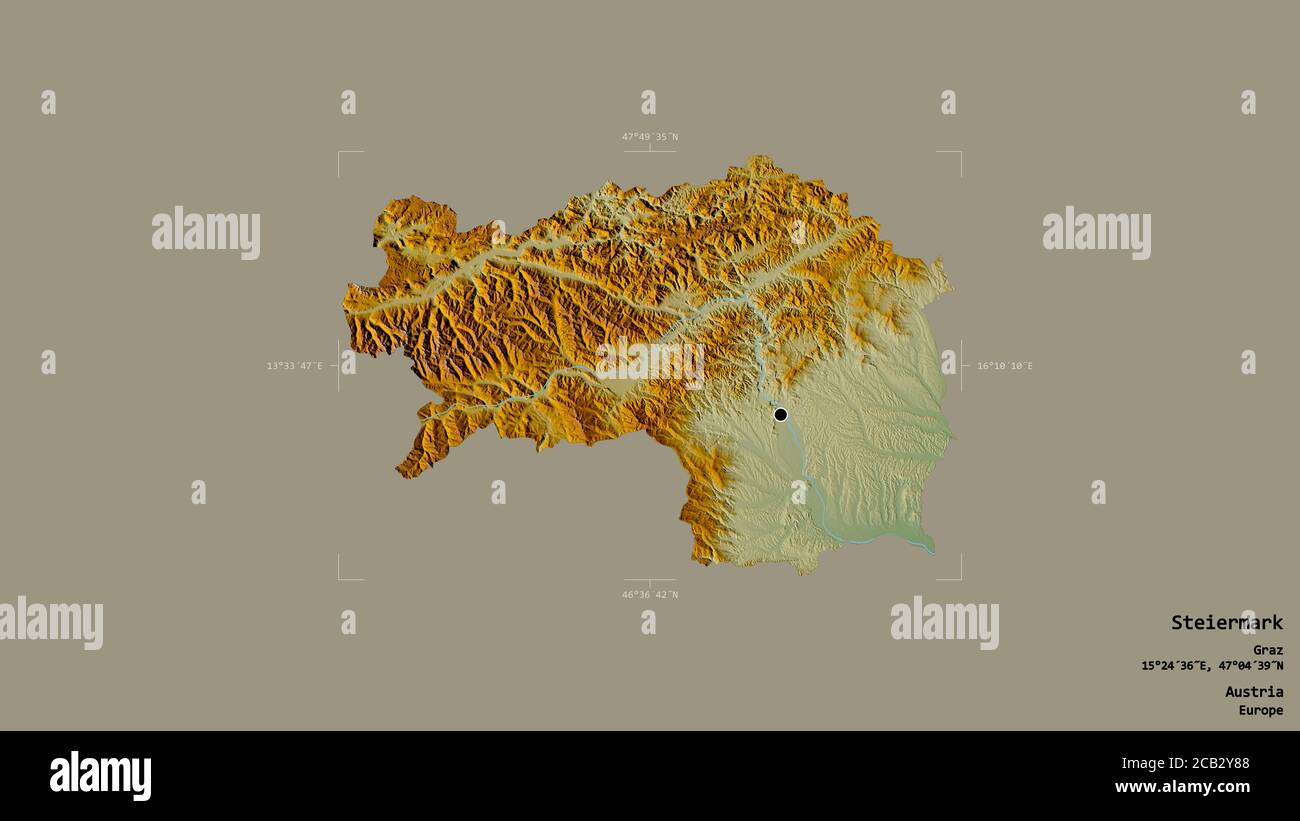 Area of Steiermark, state of Austria, isolated on a solid background in ...