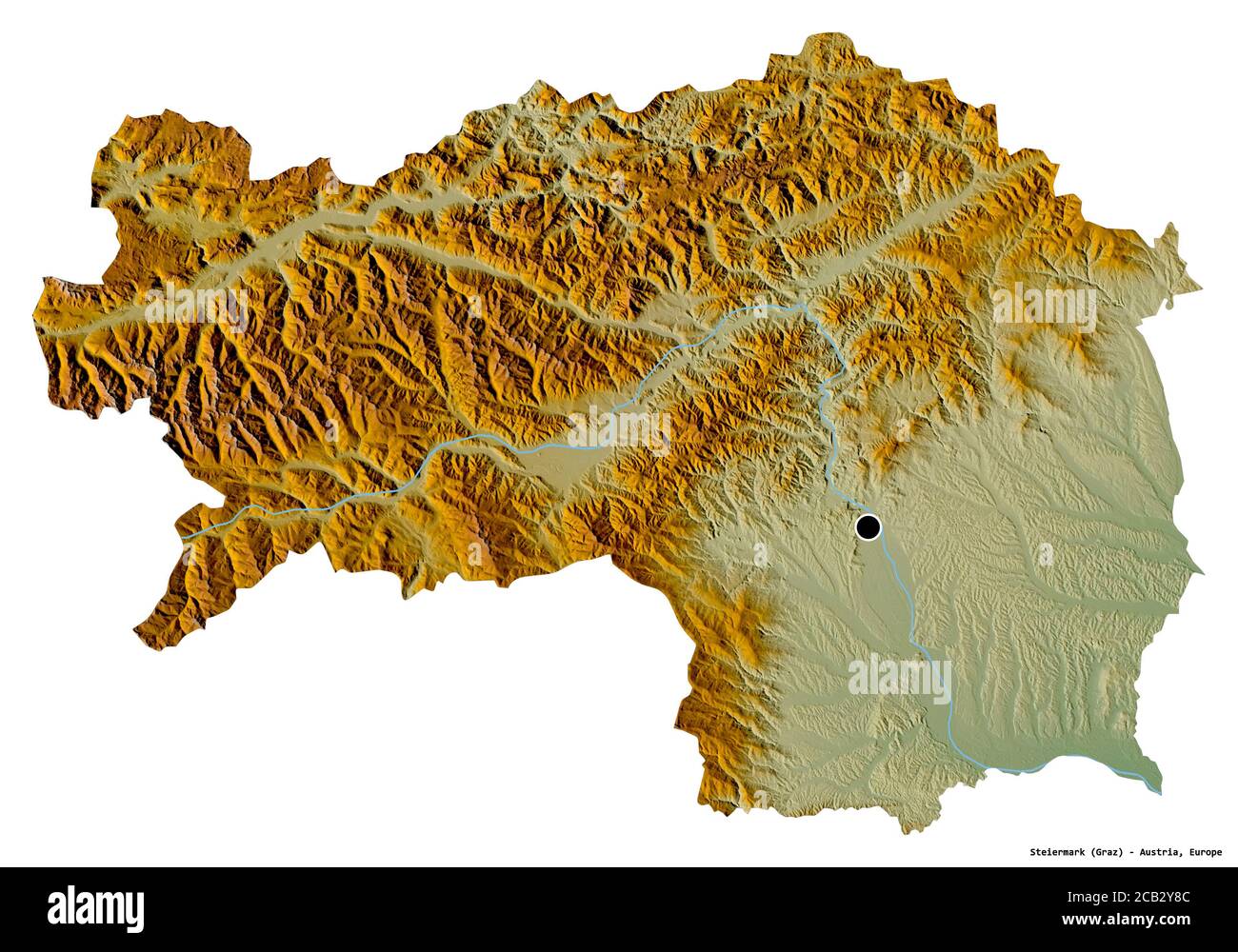 Shape of Steiermark, state of Austria, with its capital isolated on ...