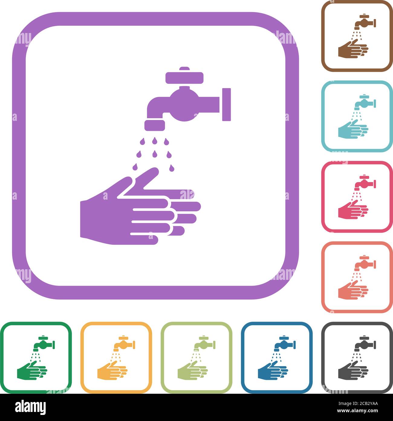 Hand washing simple icons in color rounded square frames on white ...