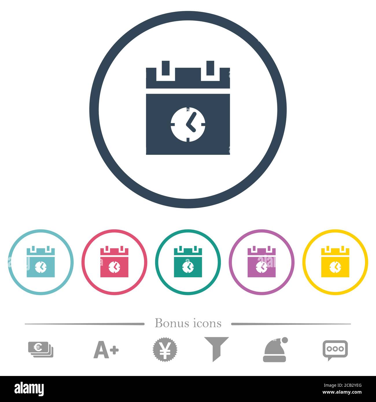 schedule event time flat color icons in round outlines. 6 bonus icons ...