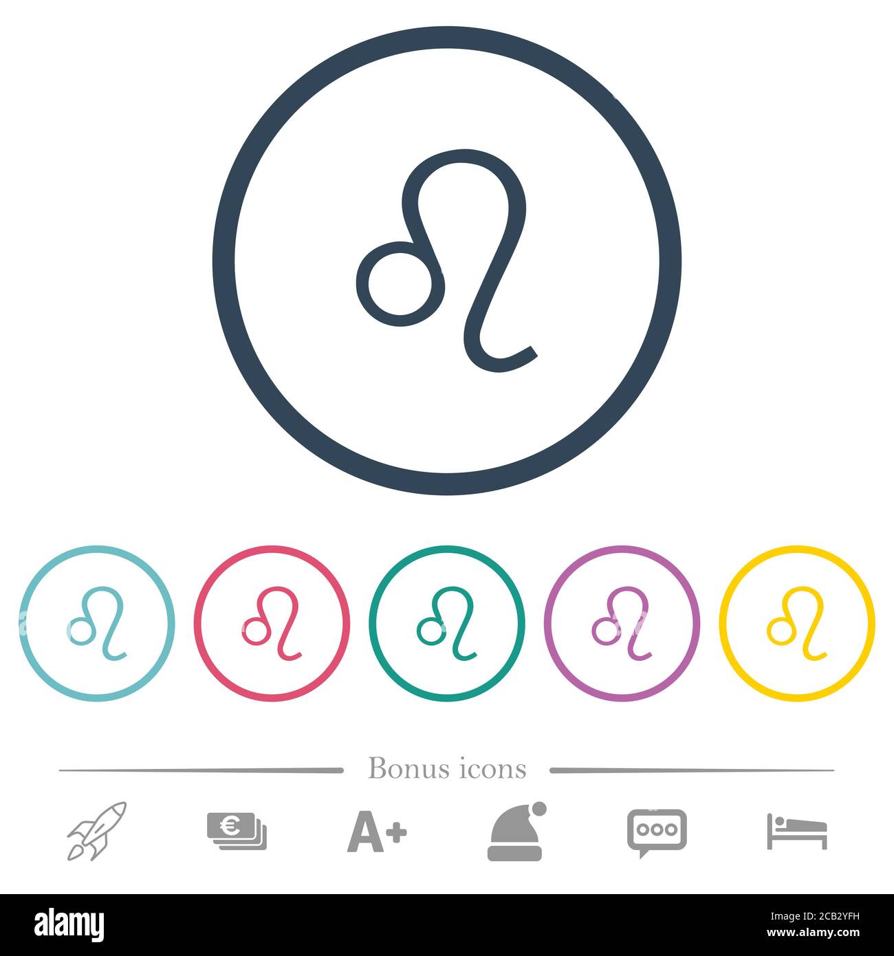 Leo zodiac symbol flat color icons in round outlines. 6 bonus icons ...