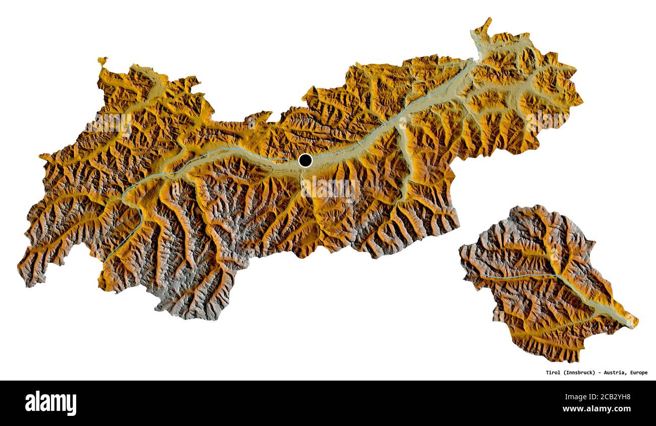 Shape of Tirol, state of Austria, with its capital isolated on white ...