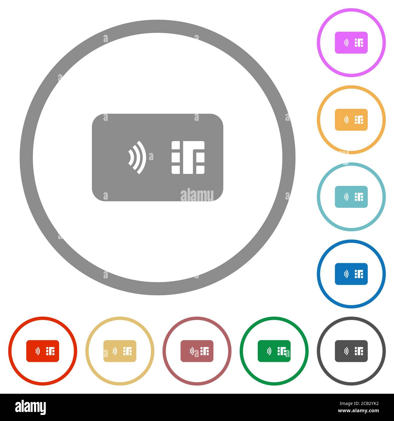 NFC chip card flat color icons in round outlines on white background ...