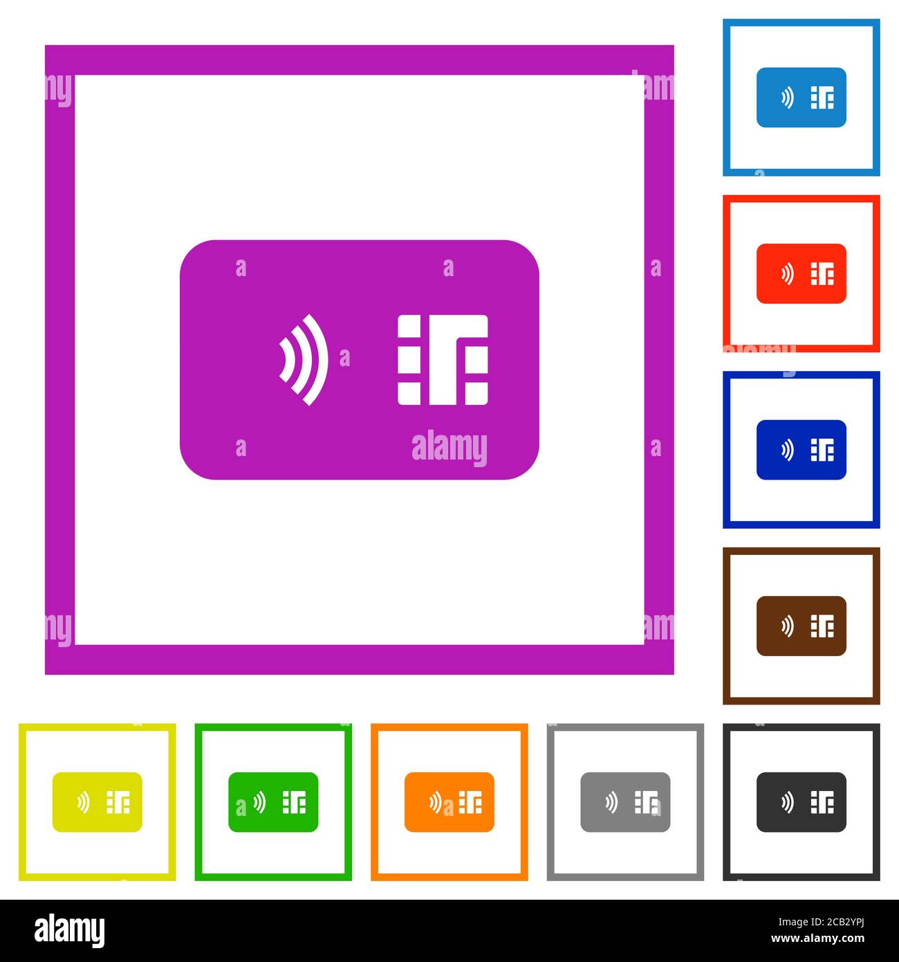 NFC chip card flat color icons in square frames on white background ...