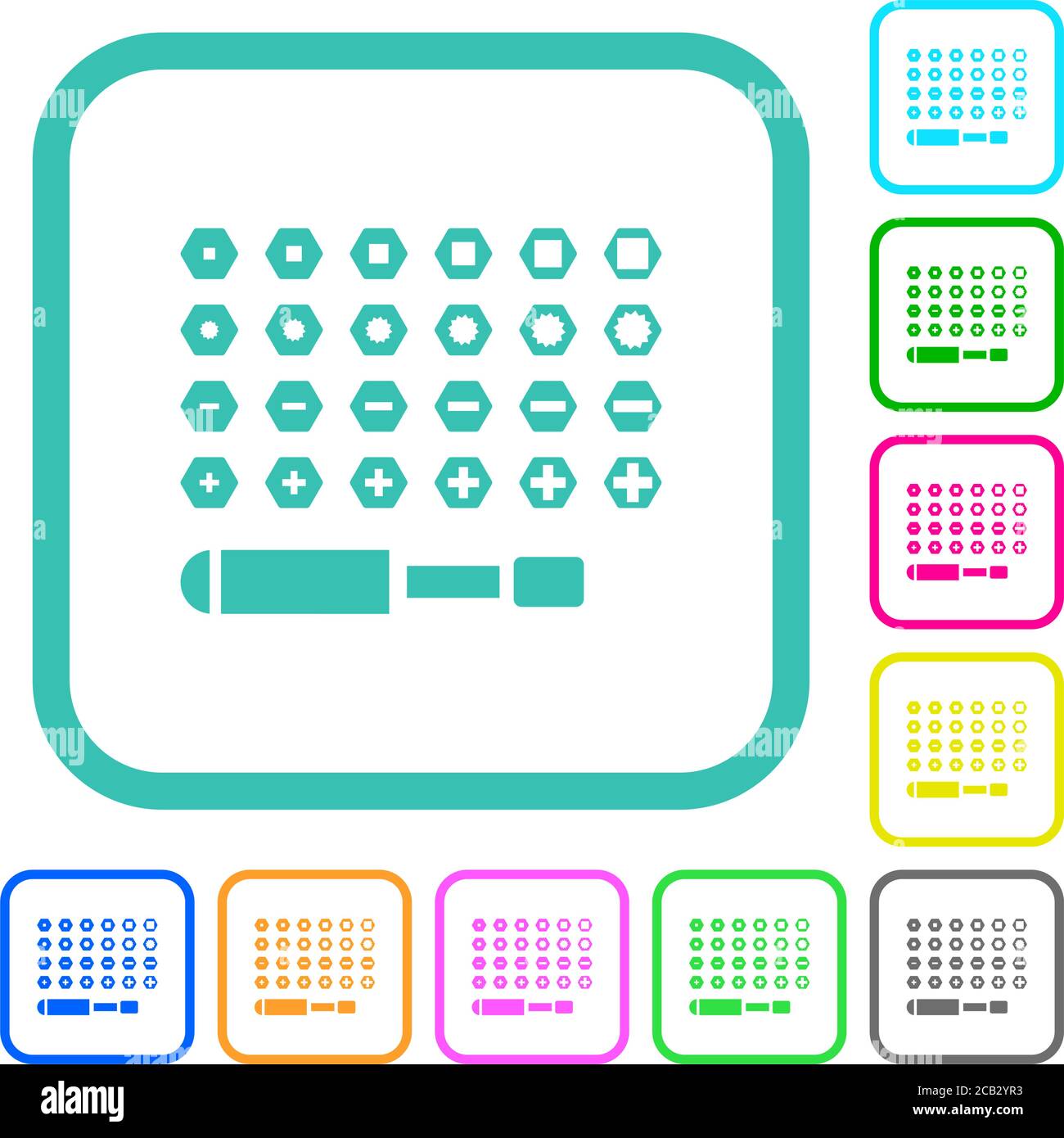 Set of screwdriver bits vivid colored flat icons in curved borders on ...