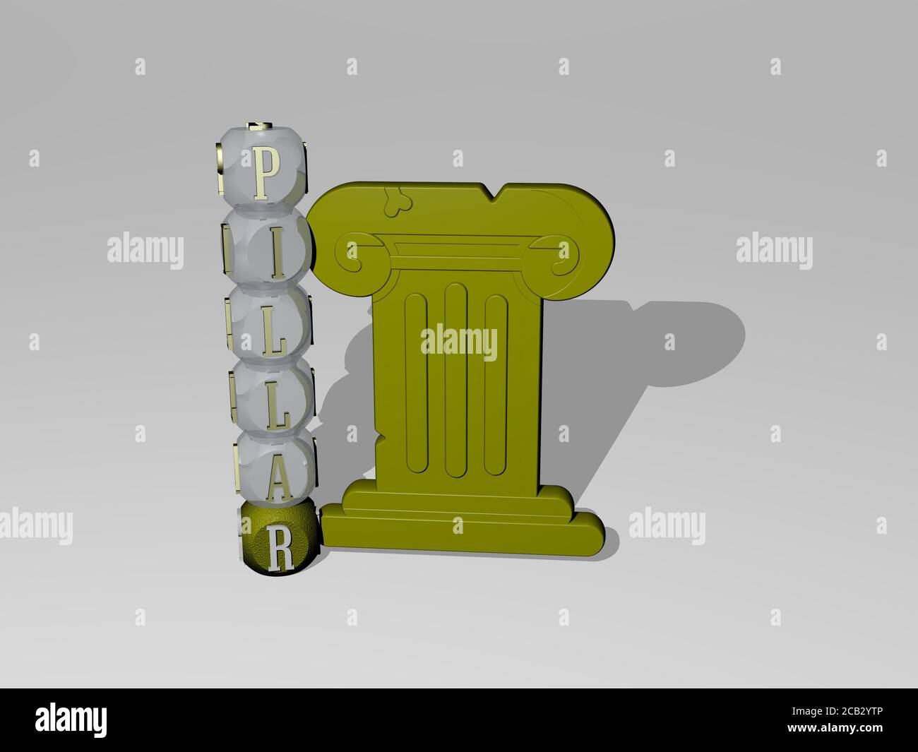 3D representation of pillar with icon on the wall and text arranged by ...