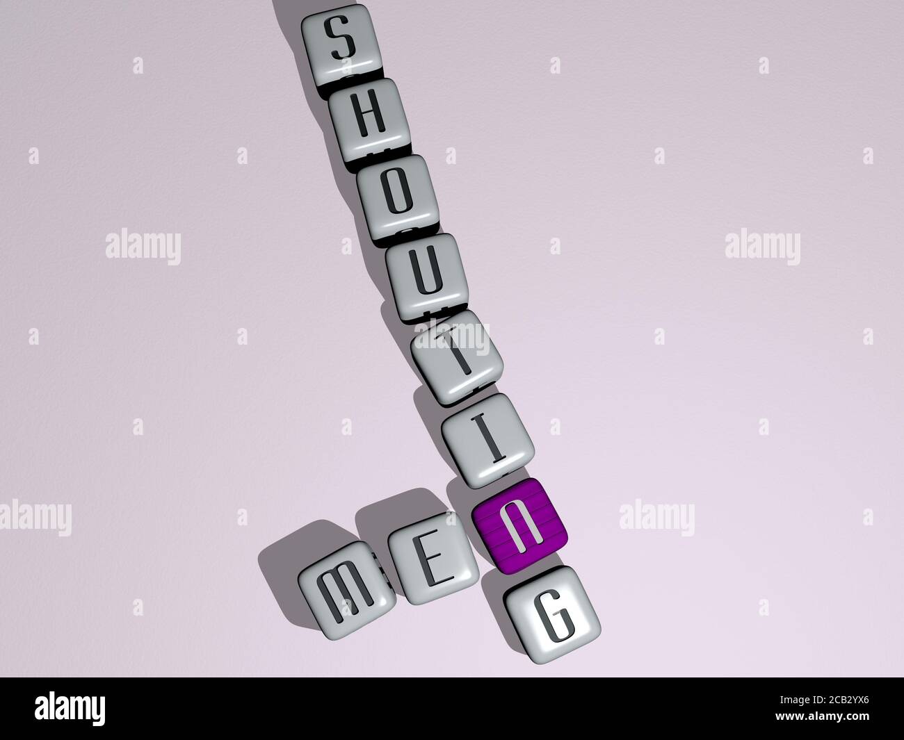 MEN SHOUTING crossword by cubic dice letters. 3D illustration. couple ...