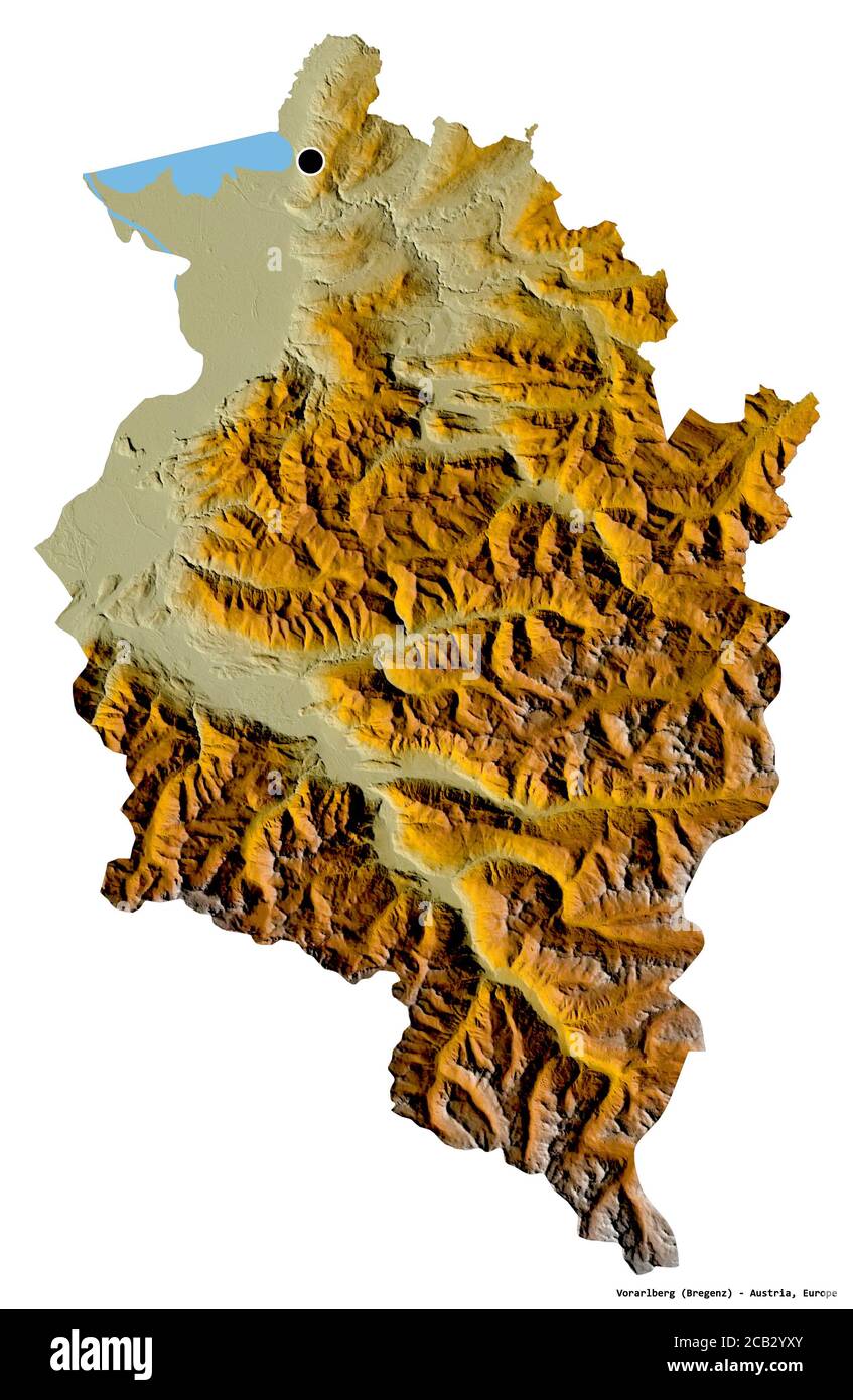 Shape of Vorarlberg, state of Austria, with its capital isolated on ...