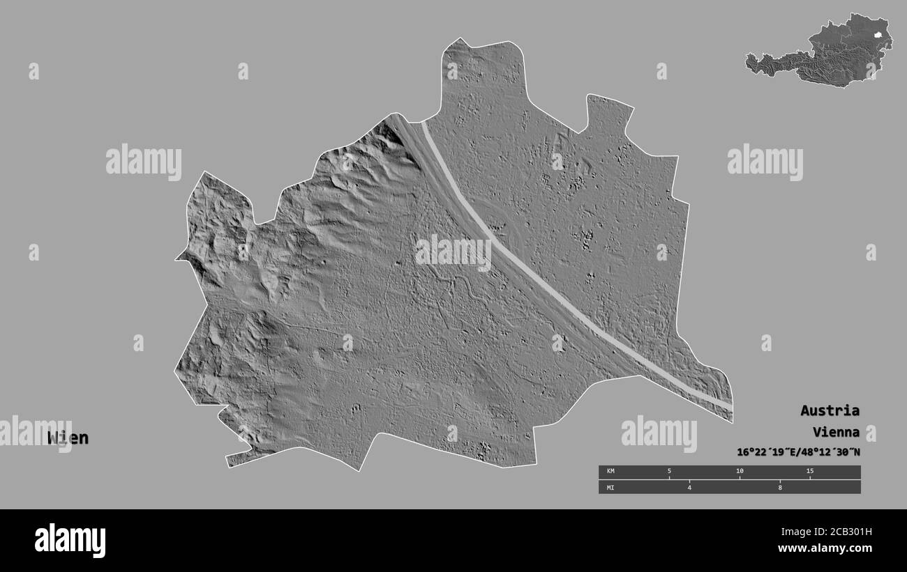Shape of Wien, state of Austria, with its capital isolated on solid ...