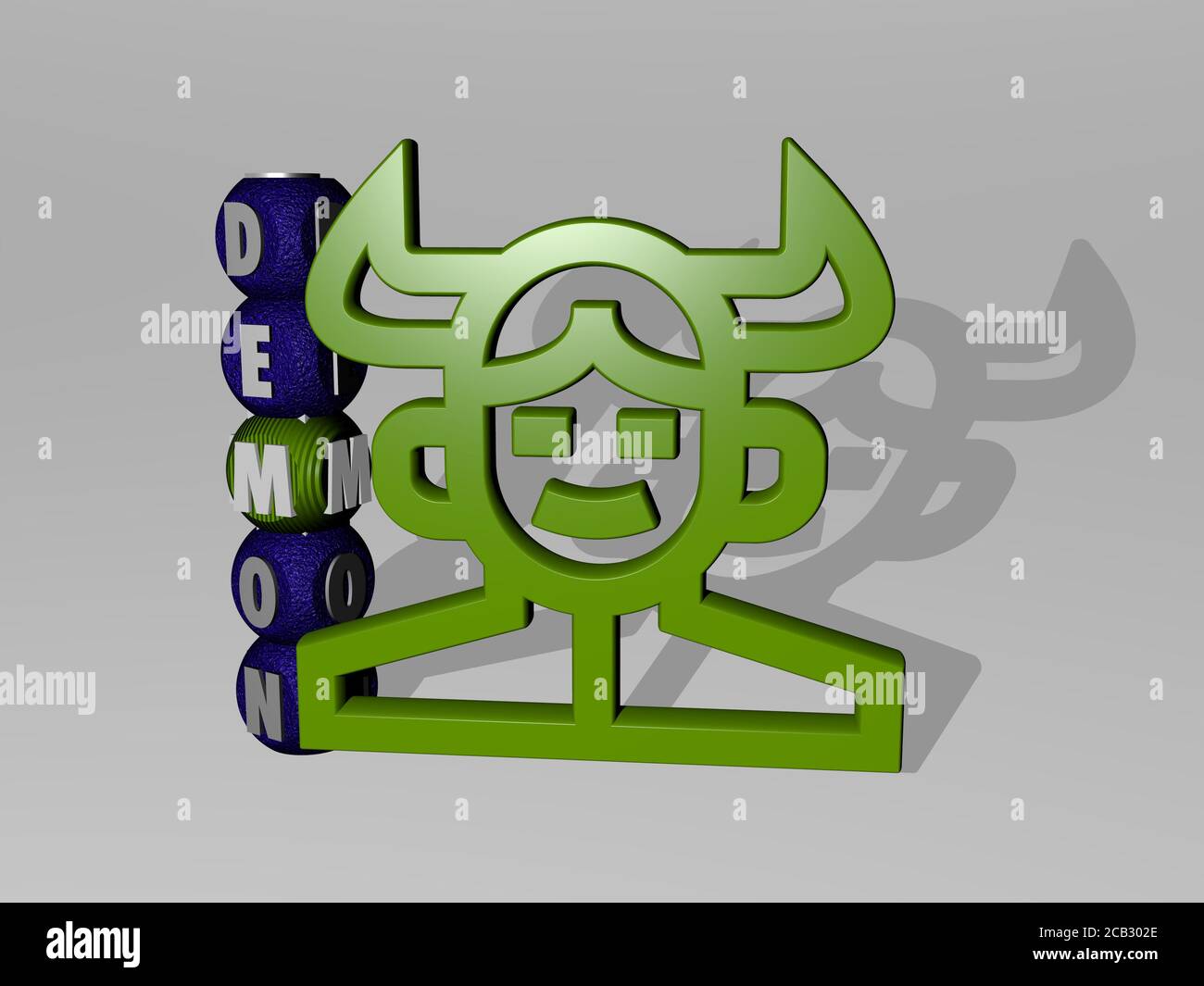 demon 3D icon and dice letter text. 3D illustration. devil and ...