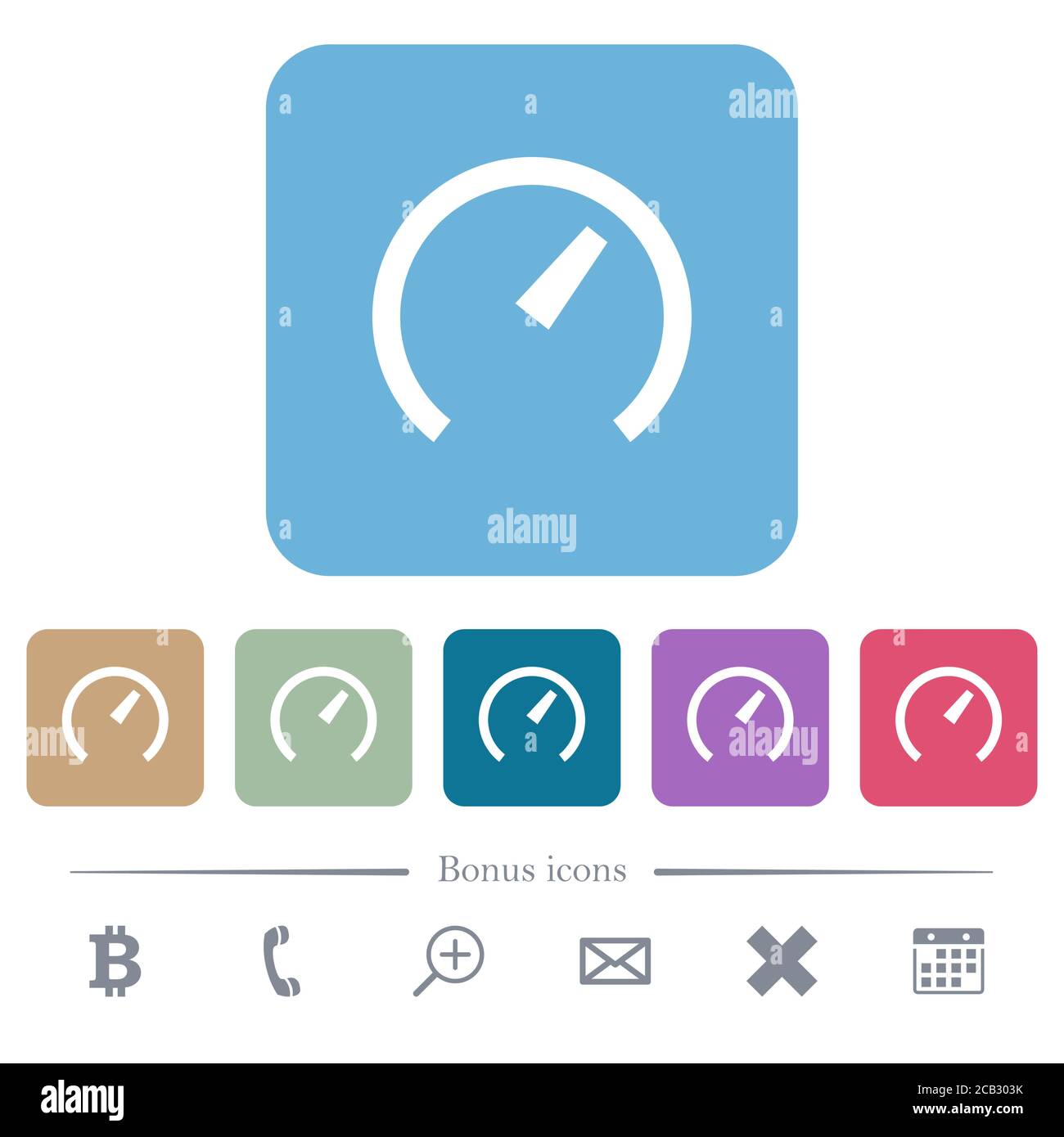 Speedometer white flat icons on color rounded square backgrounds. 6 ...
