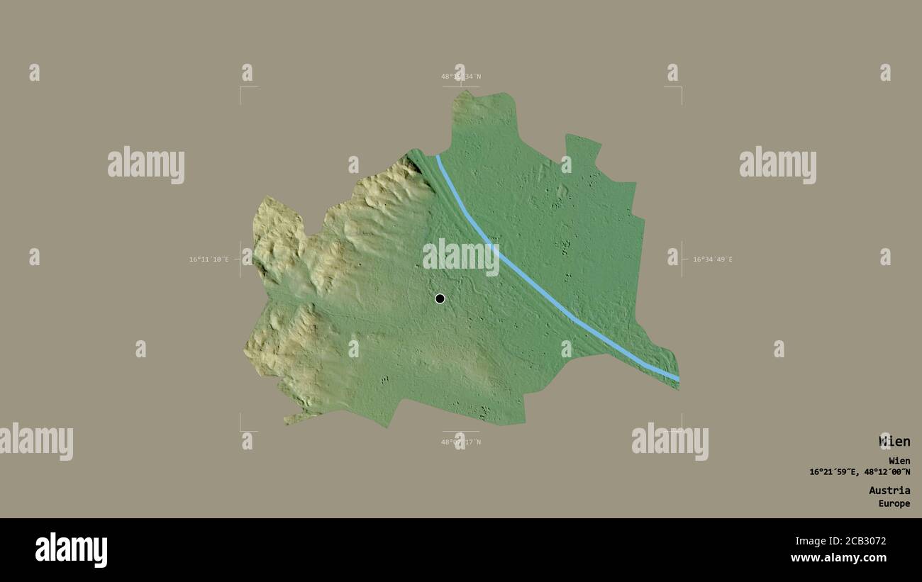 Area of Wien, state of Austria, isolated on a solid background in a ...