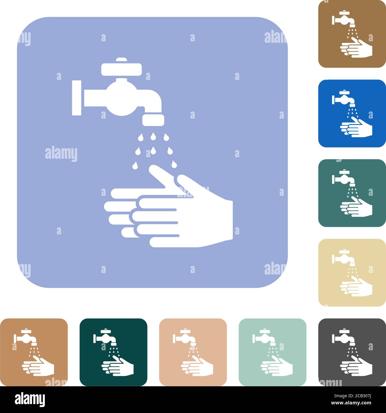 Hand washing white flat icons on color rounded square backgrounds Stock ...
