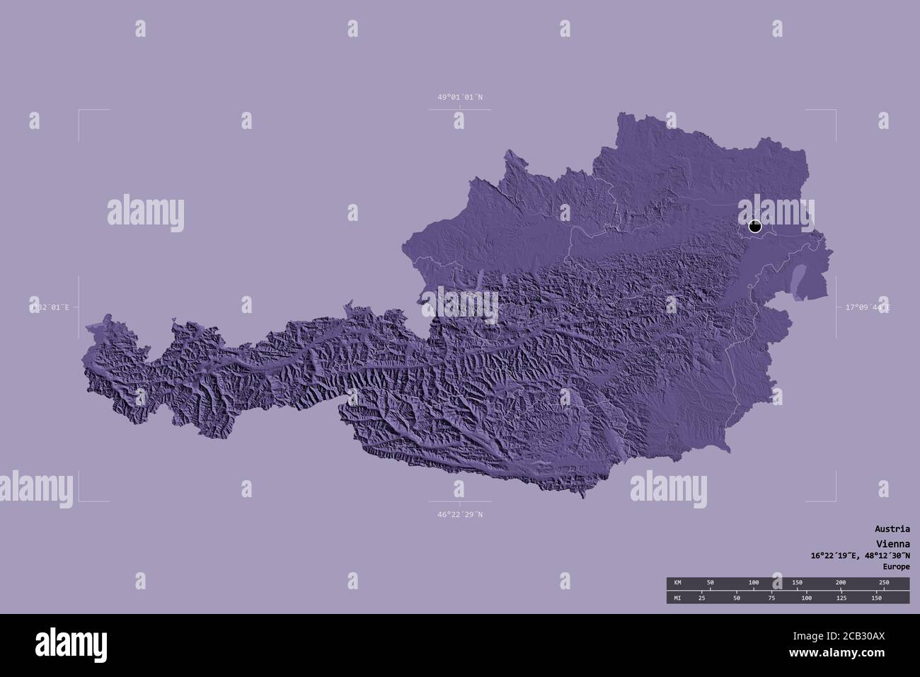 Area of Austria isolated on a solid background in a georeferenced ...