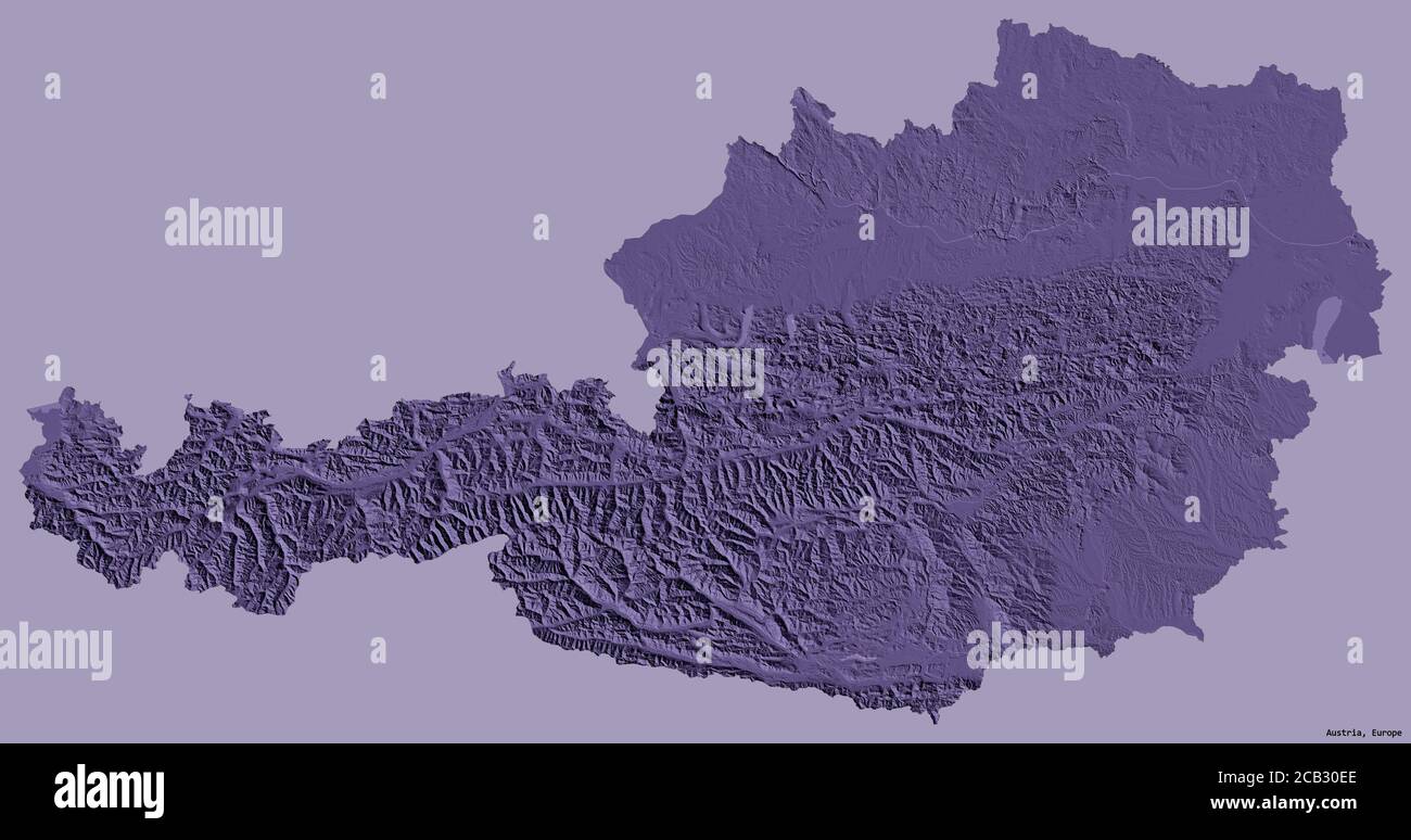Shape of Austria with its capital isolated on a solid color background ...